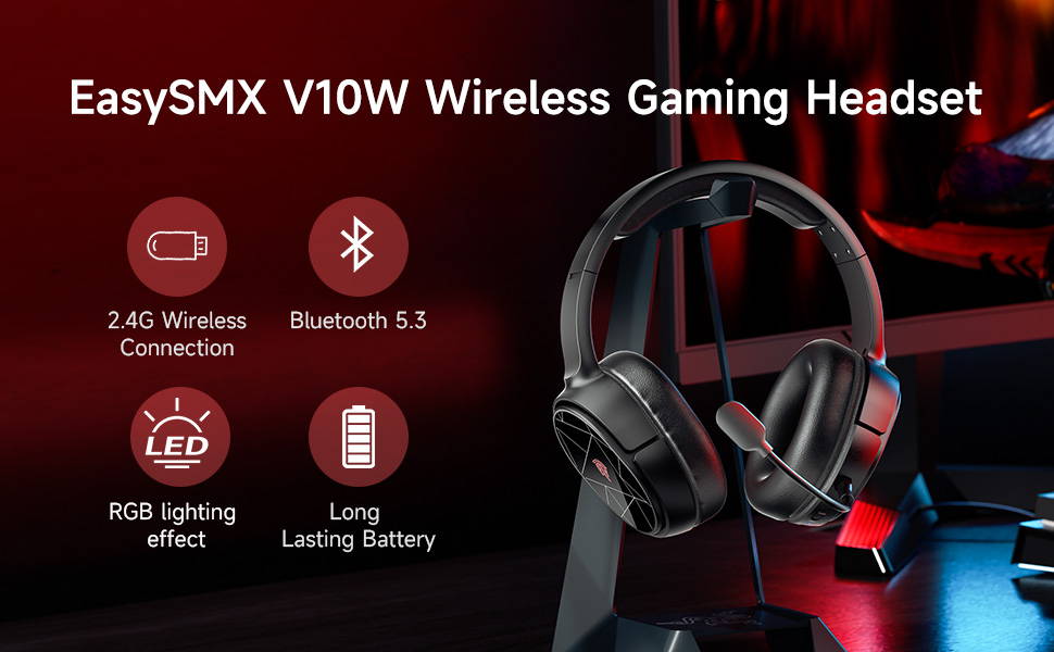EasySMX V10W Wireless RGB Gaming Headset for PC – EasySMX